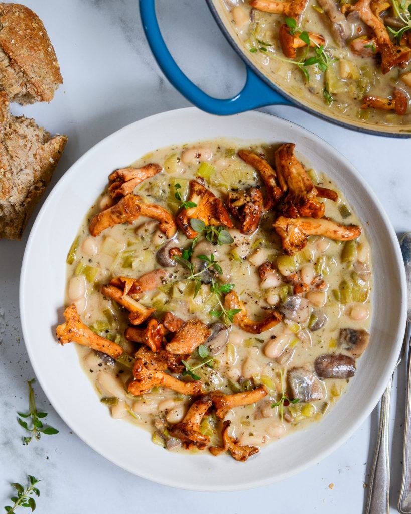 Svampe stroganoff - Vegetarisk gryderet med svampe og bønner