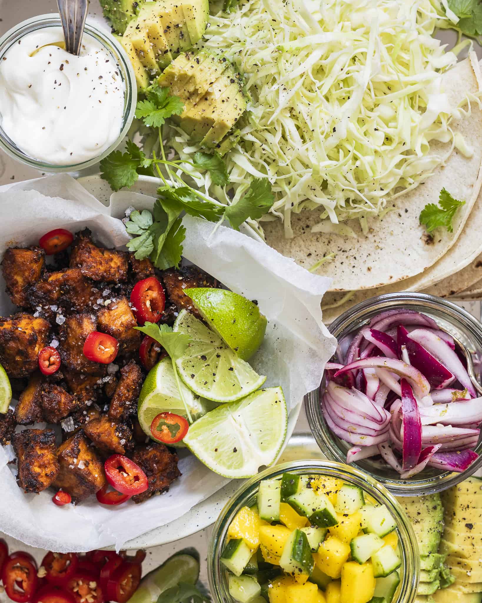 Vegetar taco med sprød tofu - Opskrift på vegetariske tacos