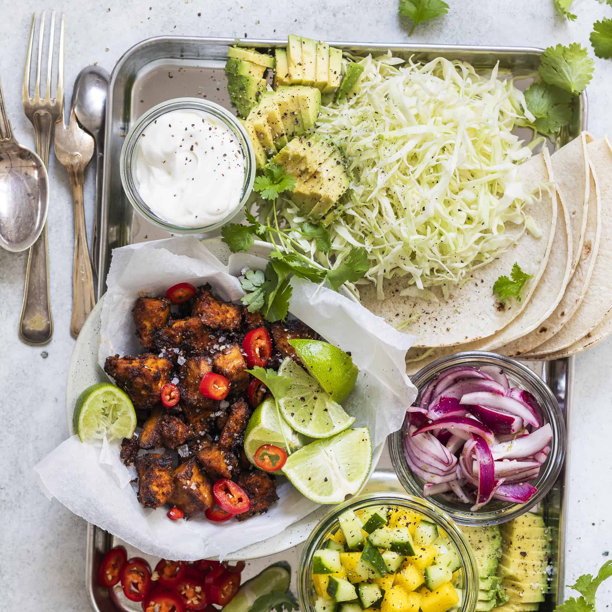 Vegetar taco med sprød tofu - Opskrift på vegetariske tacos